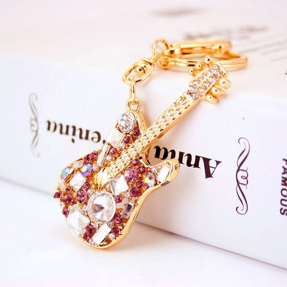 Accessories | Purple And Gold Crystal Rhinestone Guitar Keychain | Poshmark